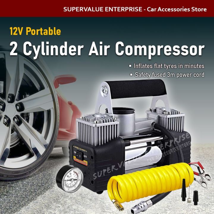 2 Cylinder Air Compressor 12V Portable Heavy Duty 2 Cylinder Air ...