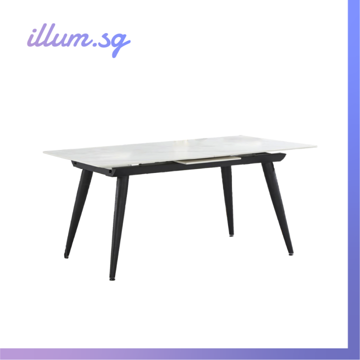 illum Athens Extendable Dining Table Sintered Stone Top Black Metal Legs | Lazada Singapore