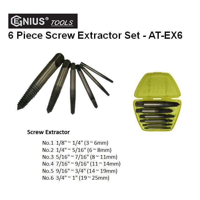 Genius Tools 6 Piece Screw Extractor Set - AT-EX6 | Lazada