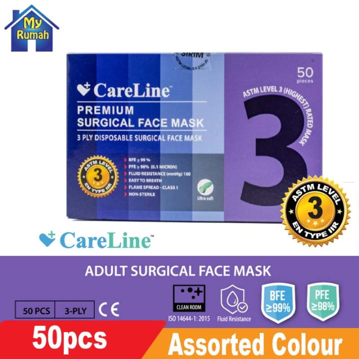 【50PCS】 【SIRIM】 CARELINE Premium Surgical Face Mask【3PLY】 / Pelitup ...