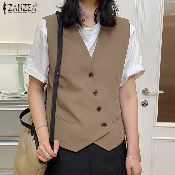Hijabfab Zanzea Korean Style Women Sleeveless V Neck Vests Coat Formal