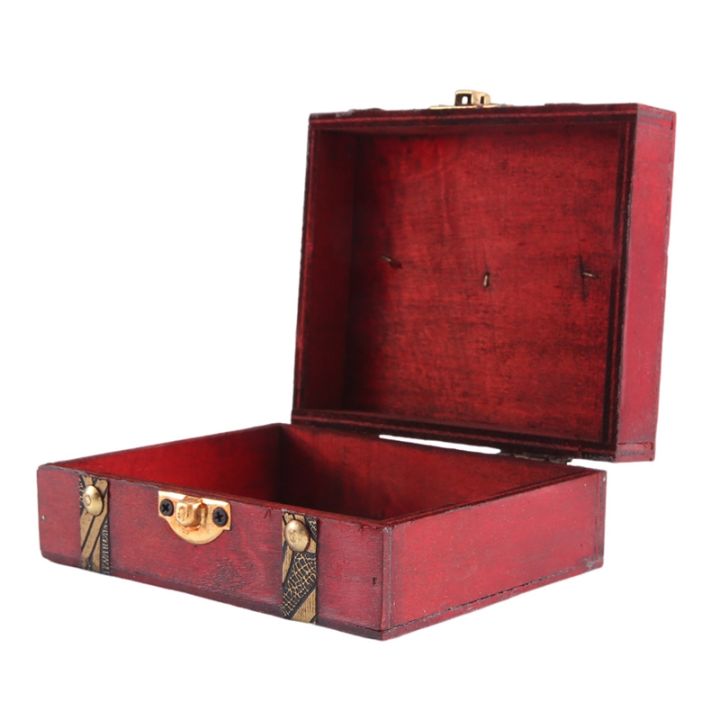 Vintage Wooden Treasure Chest Storage Box Lock Organizer Case Foldable ...