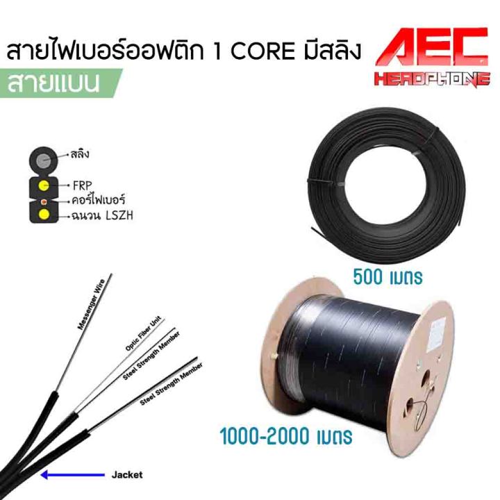 สายไฟเบอร์ออฟติก 1 Core มีสลิง Fiber Optic 1core FTTH (SM) Single mode ...