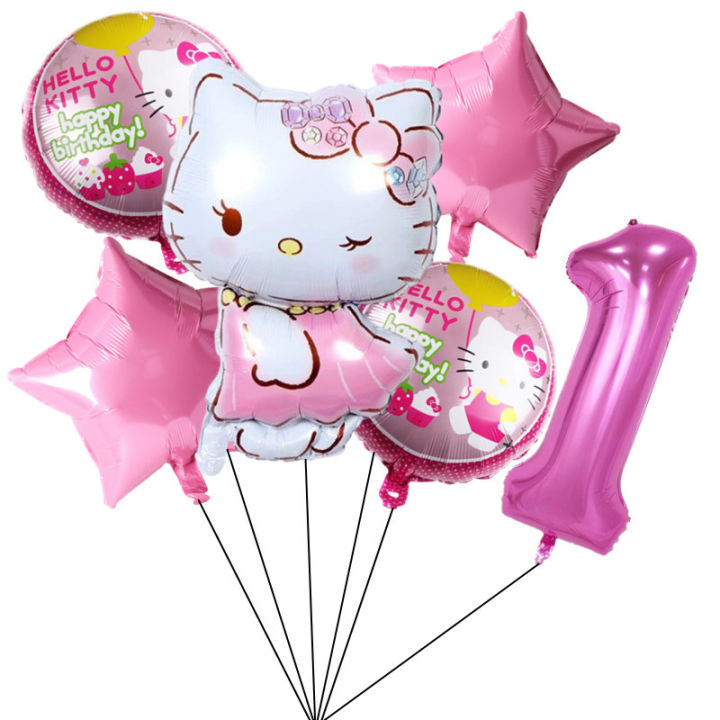 6pcs Hello Kitty Kuromi Party Balloon Set Kitty 32 inch Pink Digital ...