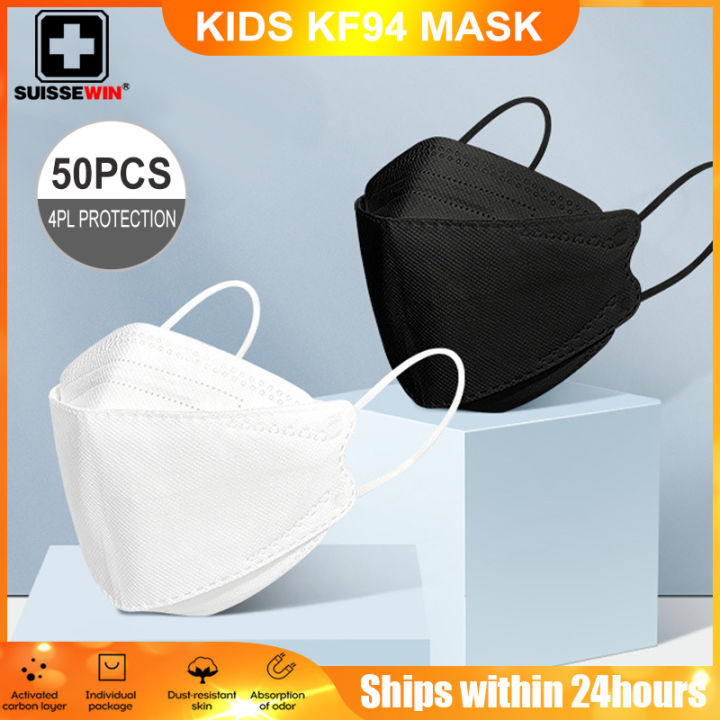 Suissewin 50PCS Kids KF94 Face Mask Korea 4ply Reusable Protective ...
