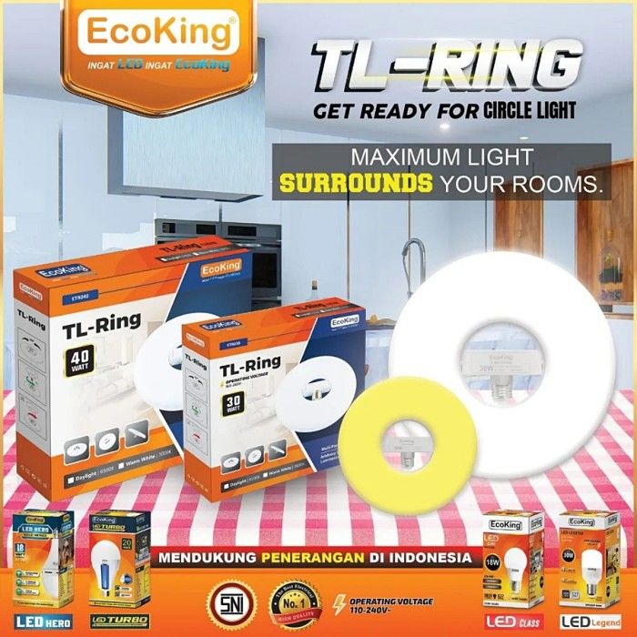 ECOKING Bohlam Lampu TL Ring LED Rumah 30 Watt 40 Watt Putih Kuning ...