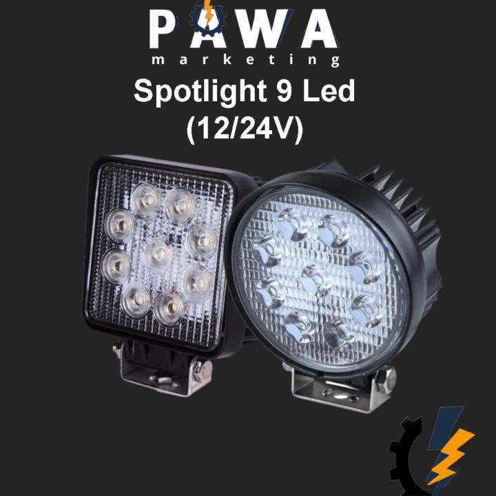 Pawa 9 LED LAMP SPOTLIGHT 4 INCH SQUARE ROUND 12V 24V WHITE WORK LIGHT ...