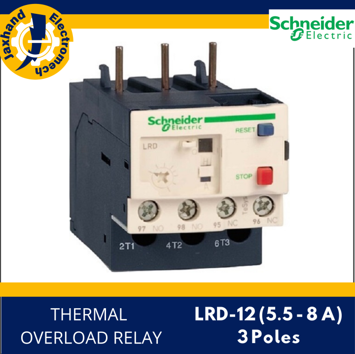 THERMAL OVERLOAD RELAY LRD-12 (5.5 - 8 A) TESYS SCHNEIDER 3 Pole for D ...
