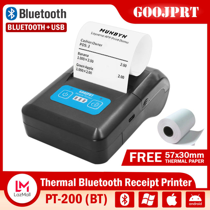 GOOJPRT PT-200 Portable Bluetooth Thermal Printer Handheld 58mm Receipt Printer for Mini Printer ...