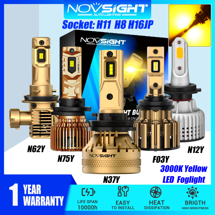3000K Yellow Light Super Bright Fog Light Novsight H11 H8 H16JP LED Light Bulb N12Y F03Y N62Y ...