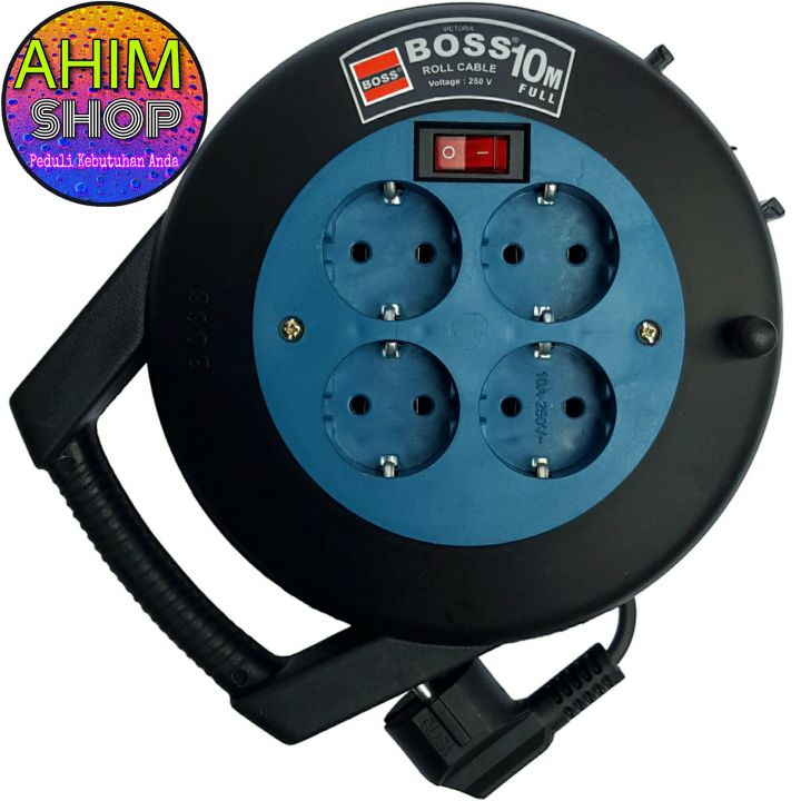 BOSS® Kabel Roll Box 10M 4 Lubang Stop Kontak + Saklar ON/OFF Colokan ...