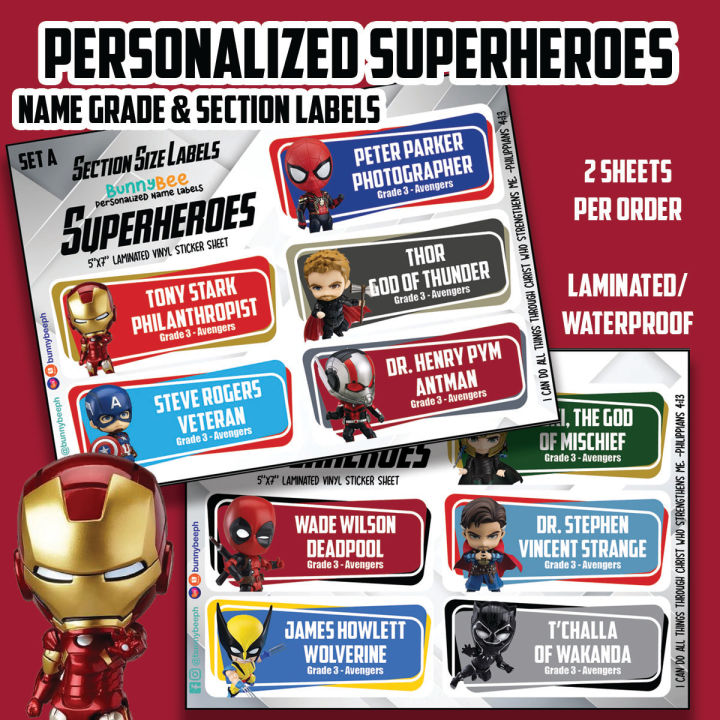 Personalized SUPERHEROES Name Grade & Section Labels Laminated ...