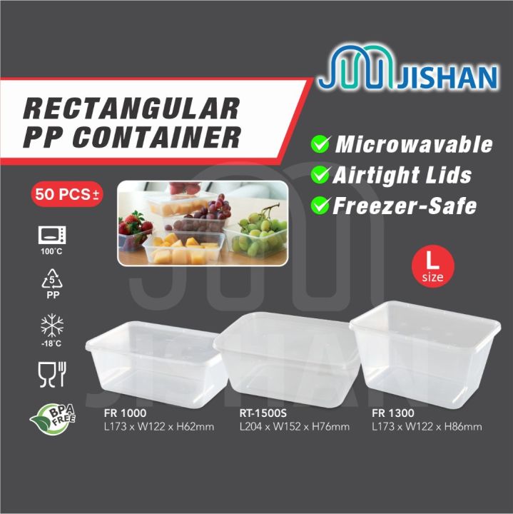 [50pcs] 1000/1300/1500ml Rectangular Microwavable PP Container with LID ...