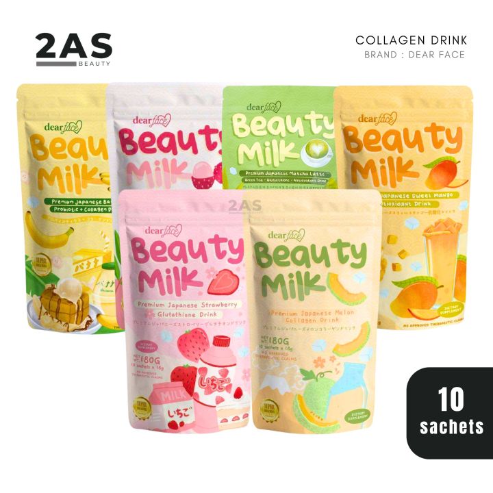 Dear Face Beauty Milk Collagen Drink (10 Sachet) | Melon | Strawberry ...