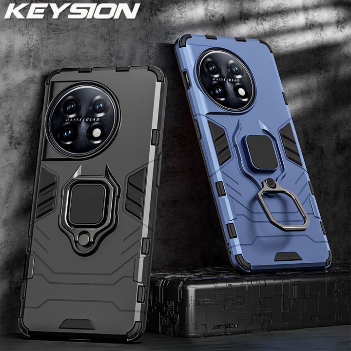 KEYSION Shockproof Armor Case for Oneplus 11 5G 11R 10R 150W Metal Ring Stand Phone Cover for ...