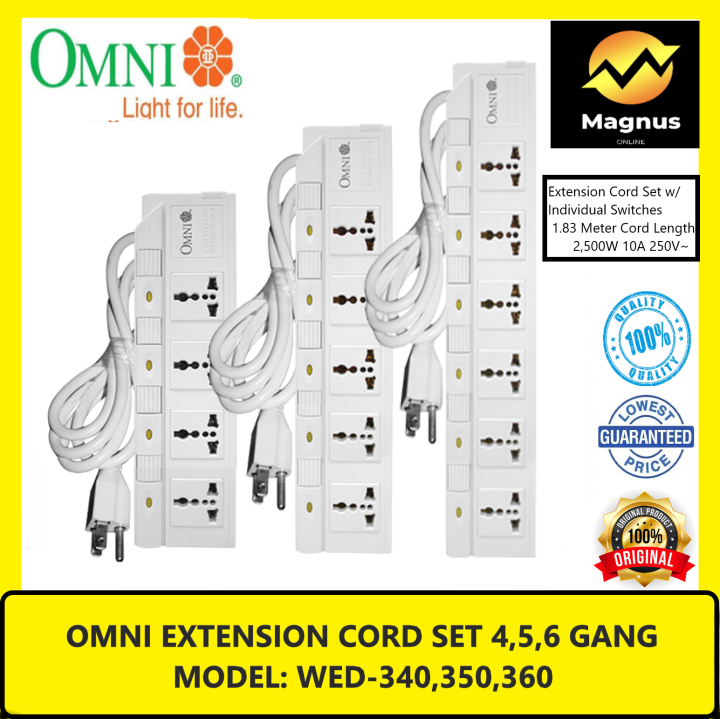 Omni Extension Cord Set with Individual Switch 4 / 5 / 6 Gang 1.83 ... Omni Extension Cord Set with Individual Switch 4 / 5 / 6 Gang 1.83 ...