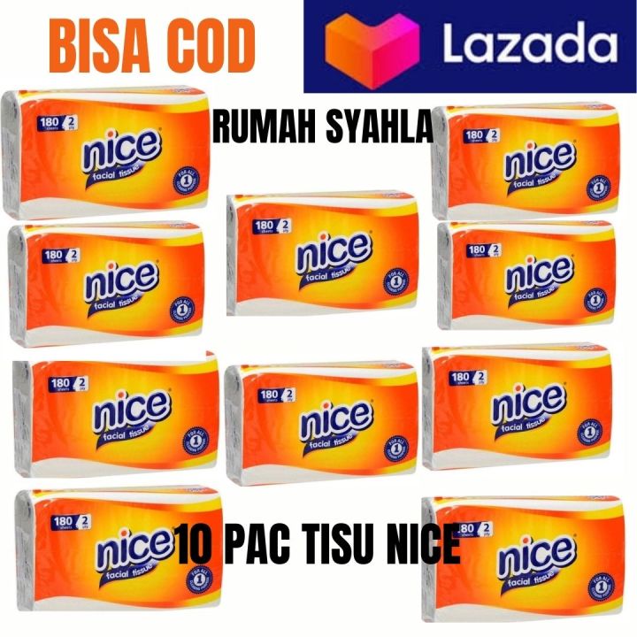 Nice Facial Tissue Tisue Tisu Muka Wajah 180 sheets 2 ply Paket isi 10 ...