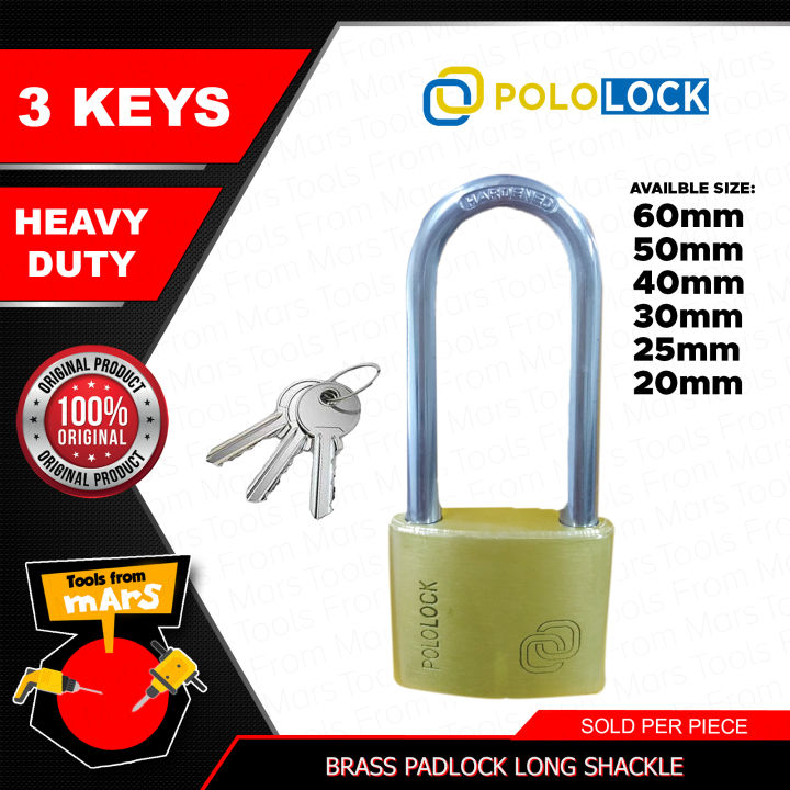 Pololock Heavy Duty Brass Padlock Long Shackle 20-60mm With 3 Keys Door ...