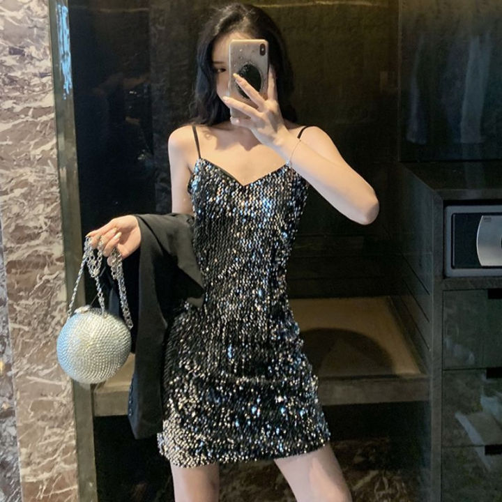 Net red shiny little fragrance sexy KTV disco party glitter sequin ...