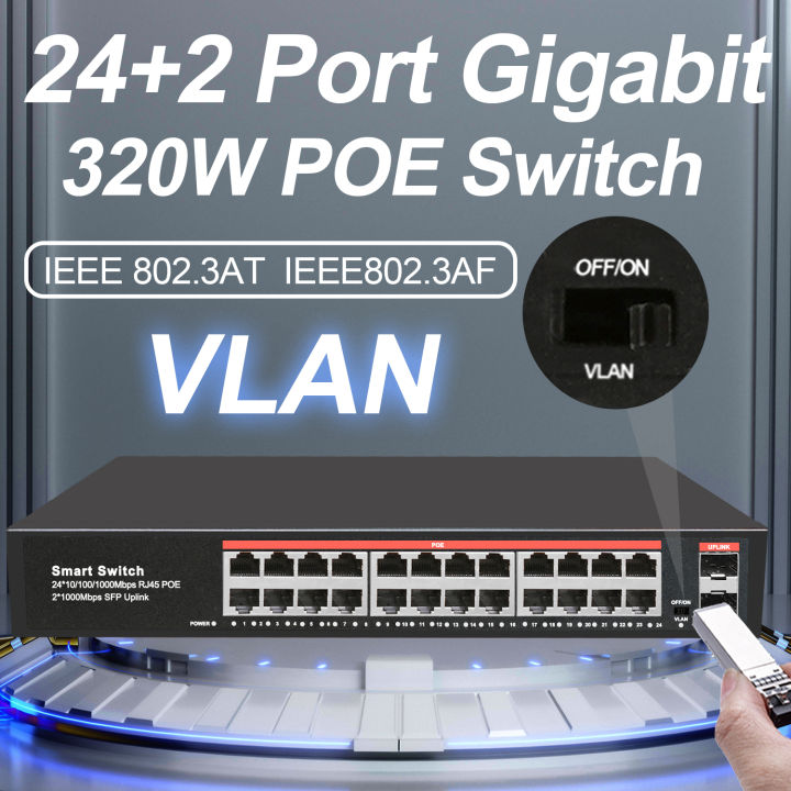 Full Gigabit POE Switch 26 Ports Ethernet Network Switch Unmanaged 24 ...