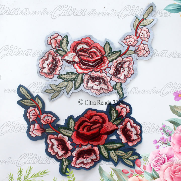 (Per Pcs) AP705 Iron Patch Motif Bunga Mawar / Emblem Baju Motif Bunga ...