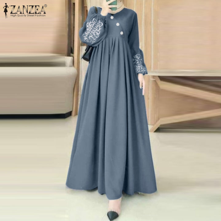 ZANZEA Muslimah Women Muslim Hijab Dress Turkey Abaya Raya Clothes Long ...