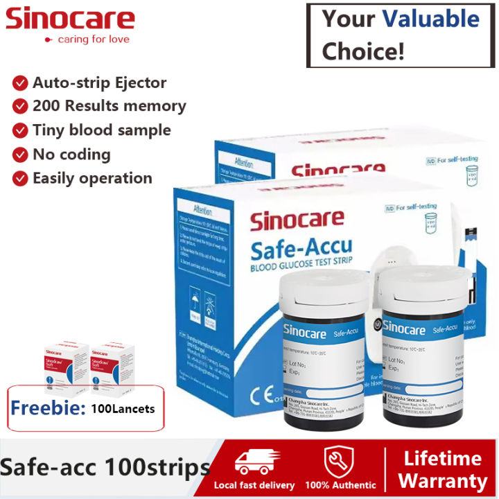 Sinocare Safe - Accu Blood Glucose 100pcs Test Strips with 100pcs ...