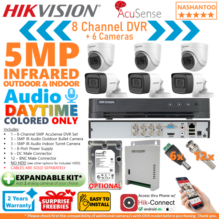 Hikvision 8Channel 5MP AcuSense IR Audio 6Cameras (3 Outdoor Bullet, 3 ...