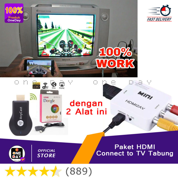 Paket HDMI Dongle + HDMI to AV - Alat Mengkonekkan dari HP ke TV Tabung ...