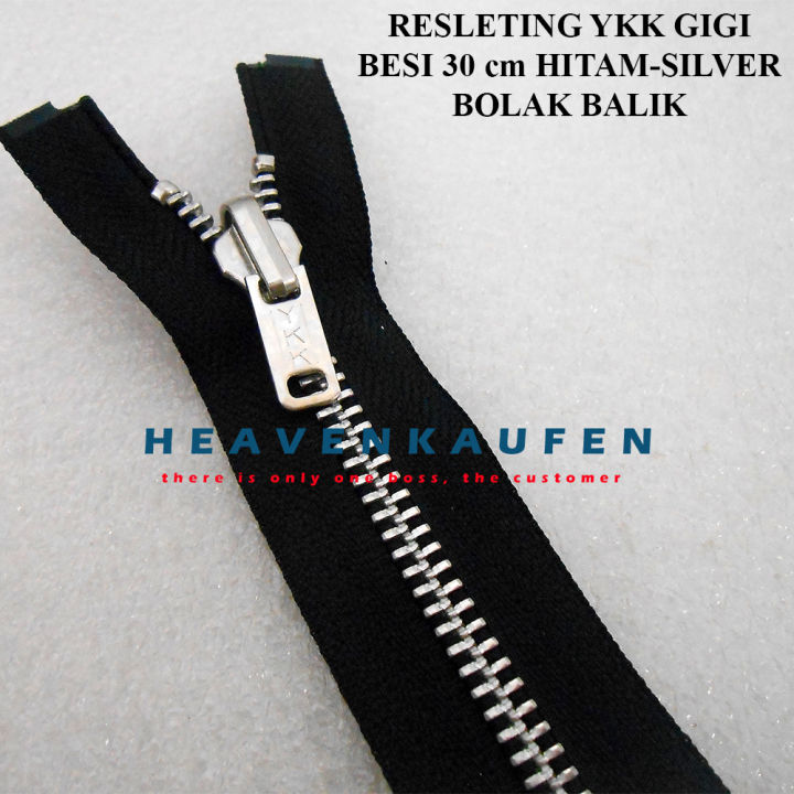 Resleting Zipper YKK Type Gigi Besi Warna Hitam - Silver Panjang 30 cm Set Open - End Buka Lepas ...