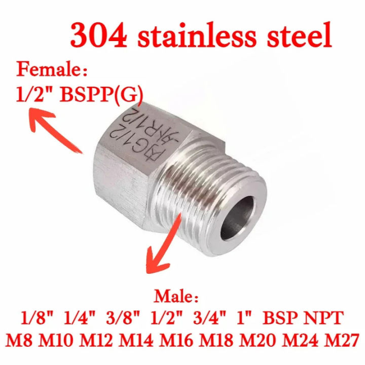 304 Stainless Steel Hex Reducer Bushing Adapter, G1/2" BSP Female to ...