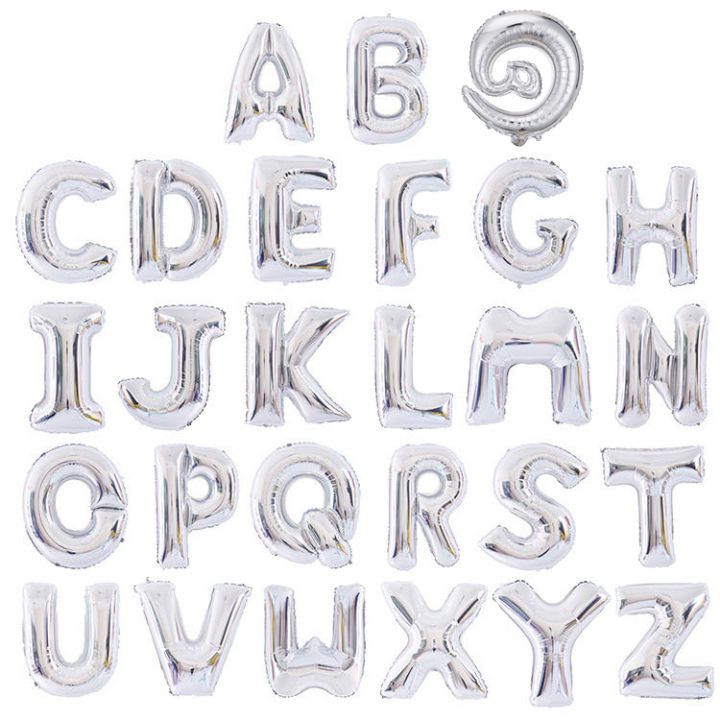 16 Inch Silver Color Letter Number Foil Balloons Birthday Wedding ...