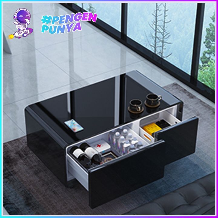 Meja Tamu Dengan Kulkas Mini + Charging Port Uk. 90 / SmartTable / Meja Ruang Tamu / Meja Kopi ...