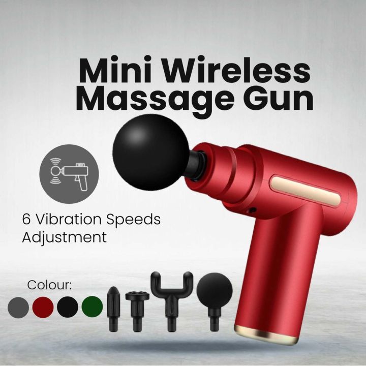 🍋 6 Speed Mini Wireless Massage Gun with 4 Heads Portable Pocket ...