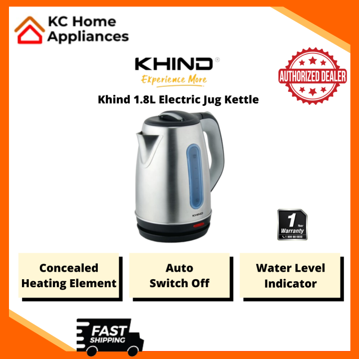 Khind 1.8L Electric Jug Kettle | 1500W | Stainless Steel Body | Auto ...