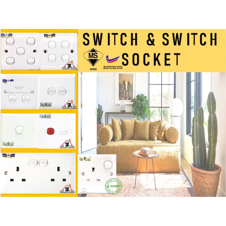 [SIRIM] WALL SWITCH 1 GANG 2G 3G 4G 5G SWITCH SOCKET PLUG SINGLE DOUBLE ...