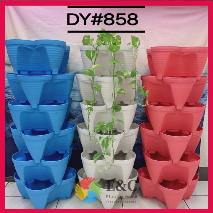 6 Tier Stacking Flower Pot Tower Stackable Vertical Plastic Garden ...