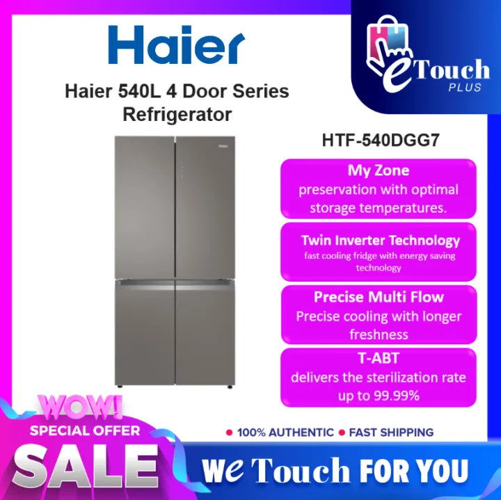 Haier 510L 4-Door Refrigerator Glass Black Twins Inverter Fridge Big ...