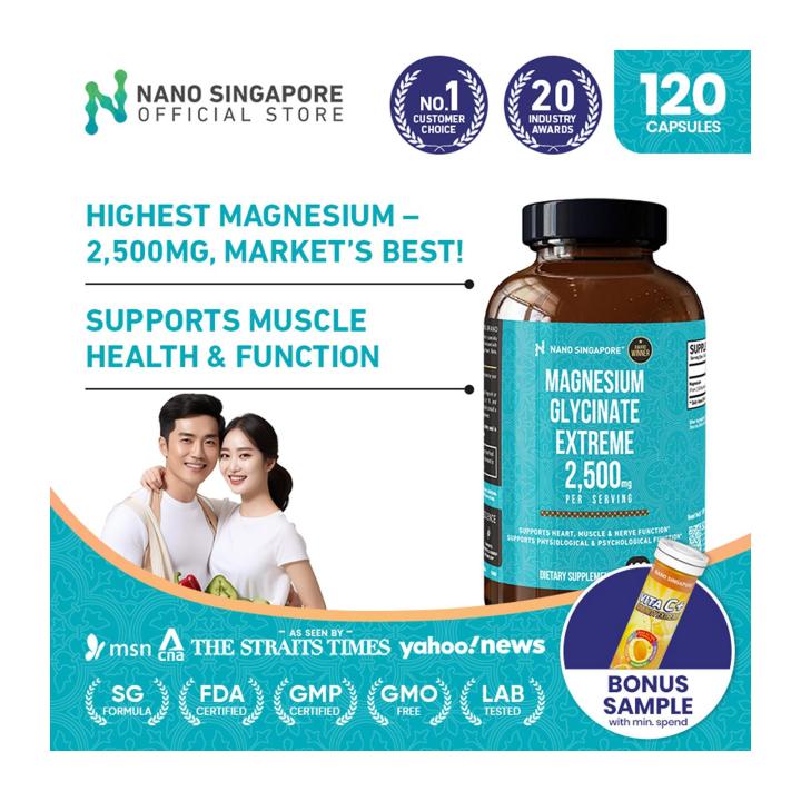 Nano Singapore Magnesium Glycinate Extreme - 2 500mg Heart Muscle Nerve ...