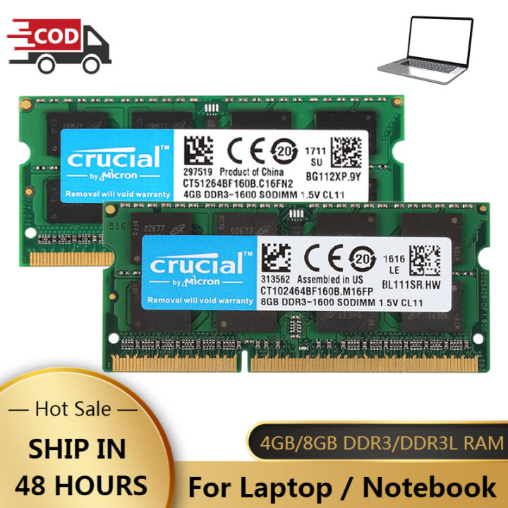 4GB 8GB 16GB Crucial Memoria RAM DDR3 DDR3L 1866MHz 1600MHz 1333MHz 1066Mhz Laptop Memory 204Pin ...