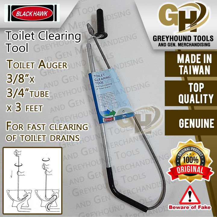 Black Hawk 3-Foot Toilet Auger | Drop Head for Hard-to-Reach Clogs ...