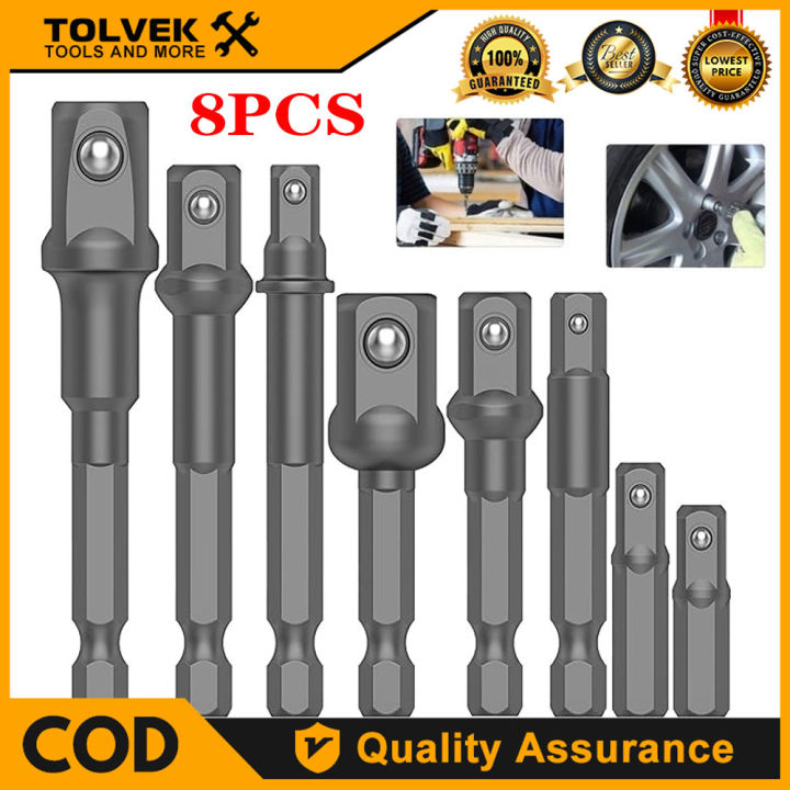 【Tolvek Tools】8Pcs Socket Adapter Drill Bits Set Hex Shank 1/4" 3/8" 1/ ...