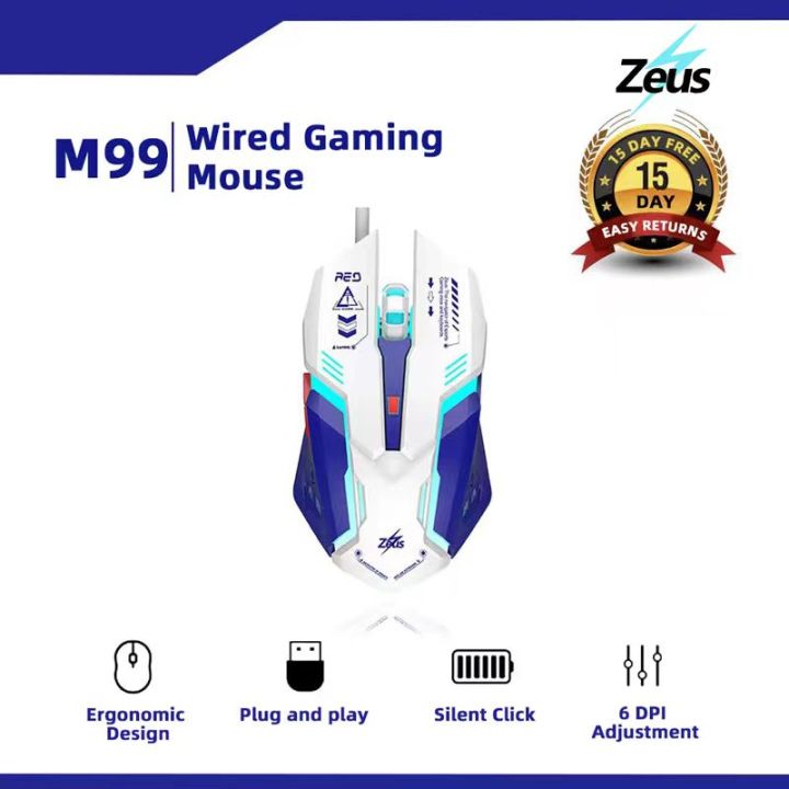 Zeus M-99 Mecha Style Gaming Mouse USB Wired Mechanical Feel Like Led ...