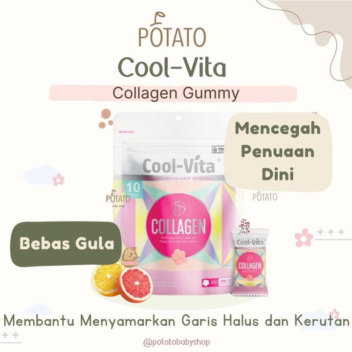 Coolvita 1 Pouch Collagen Gummy Rasa Jeruk Bali dan Lemon | Gummy Sehat Penuh Manfaat | Suplemen ...
