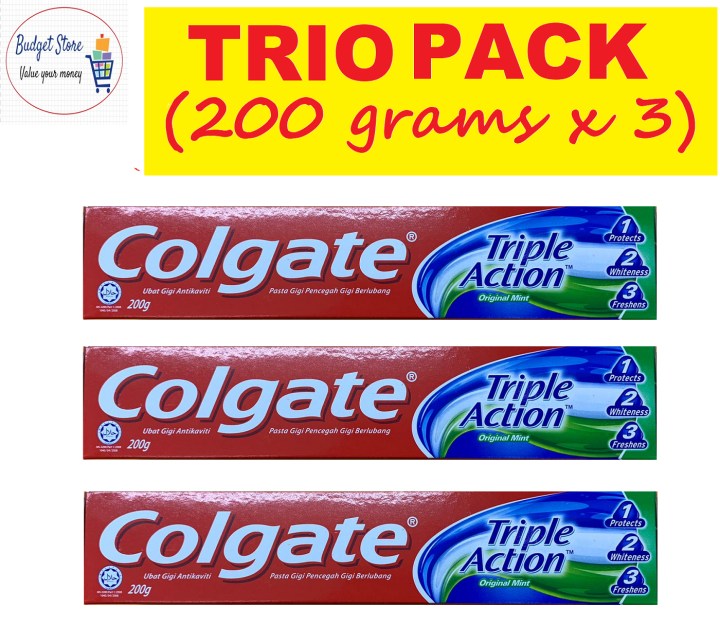 Colgate Toothpaste Triple Action Original Mint - 200 grams x 3 | Lazada ...
