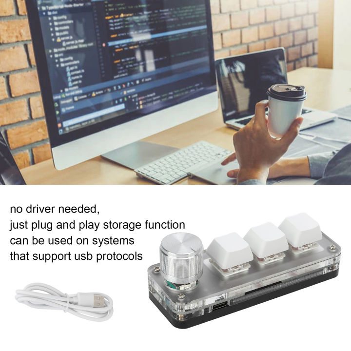 Dioche One Handed Gaming Keyboard Mini 3 Key Keypad Mechanical White ...