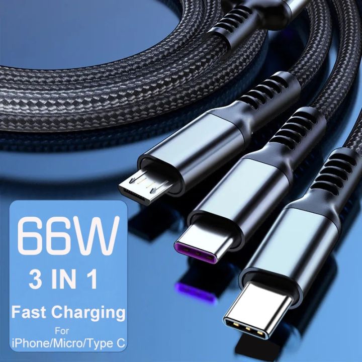 {mobile digit} 3 in 1 66W USB Fast Charging Cable For iPhone Xiaomi Redmi POCO Huawei OPPO ...