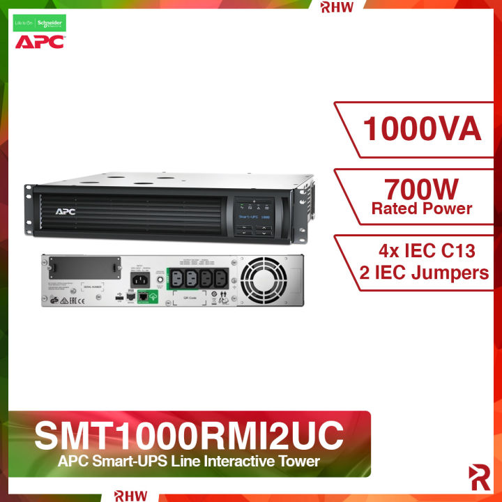 APC SMT1000RMI2UC Smart-UPS, Line Interactive, 1000VA, Rackmount 2U, 230V, 4x IEC C13 outlets ...