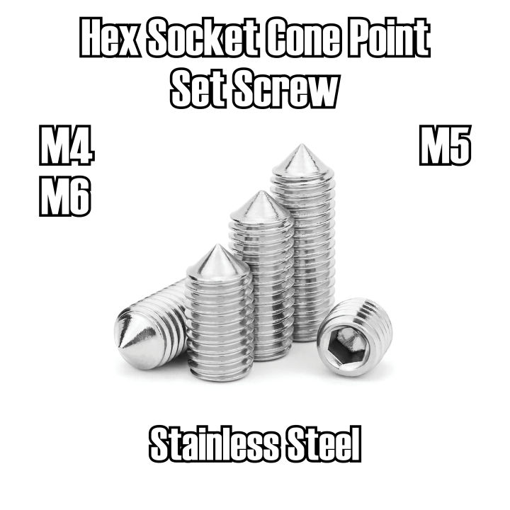 M4 M5 M6 Hex Socket Cone Point Headless Set Screw Allen Key Sharp Tip ...