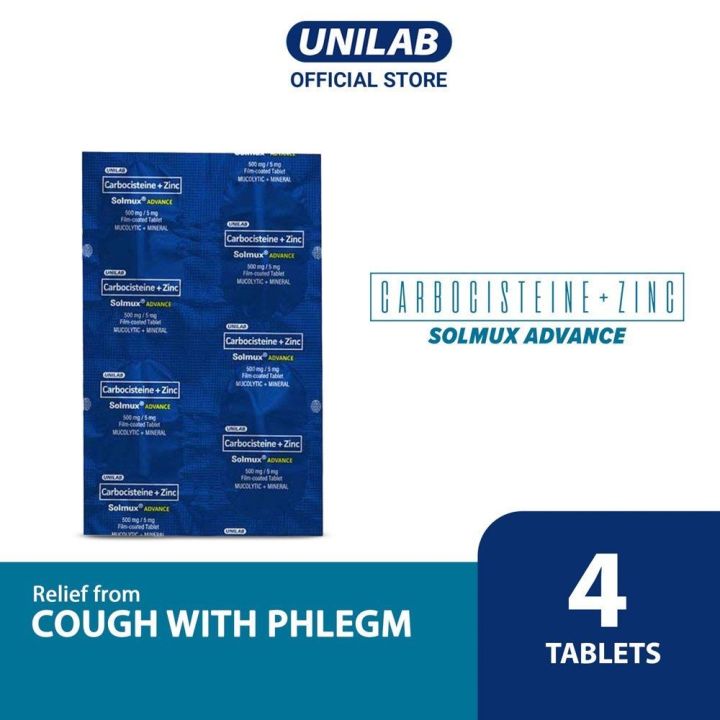 Unilab Solmux Advance 4 Tablets - Cough with Phlegm Medicine ...